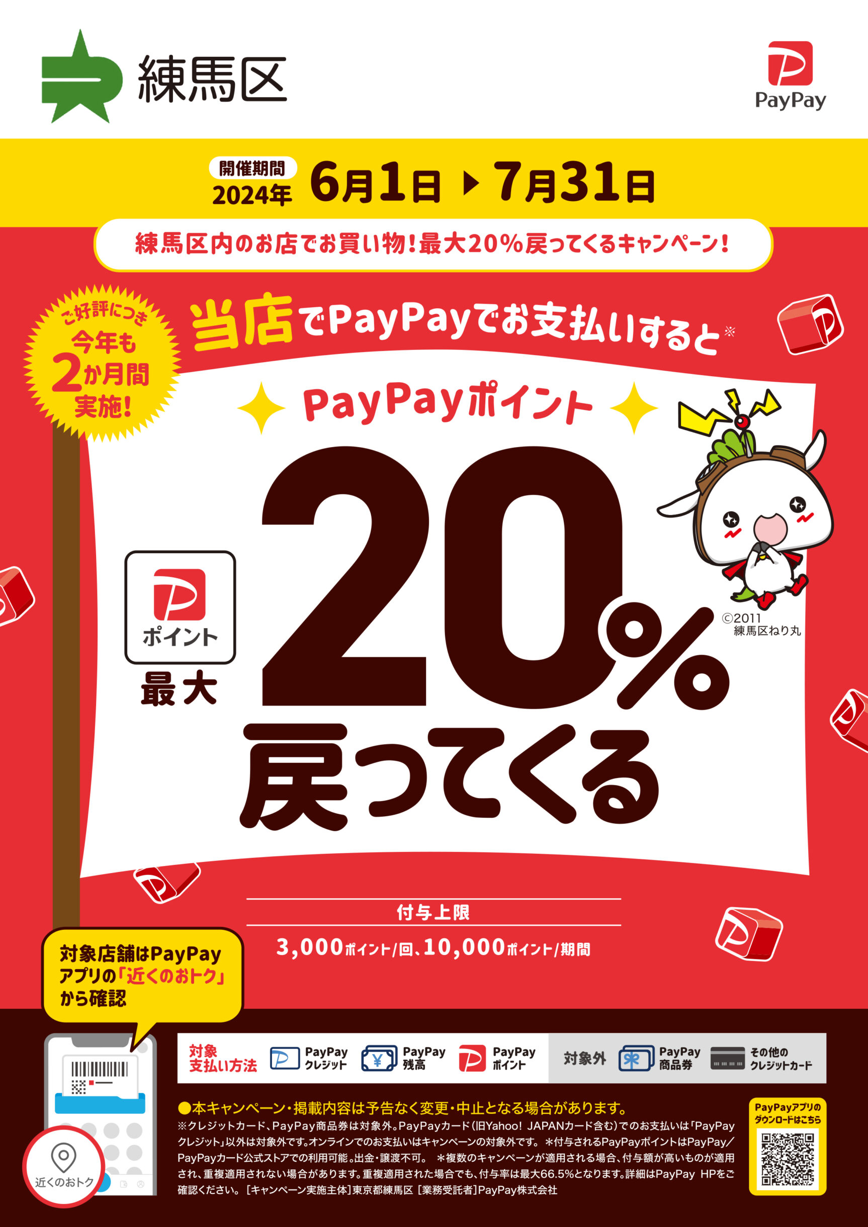 PayPay「練馬区内のお店でお買い物！最大20％戻ってくるキャンペーン！」6/1から | オザキフラワーパーク